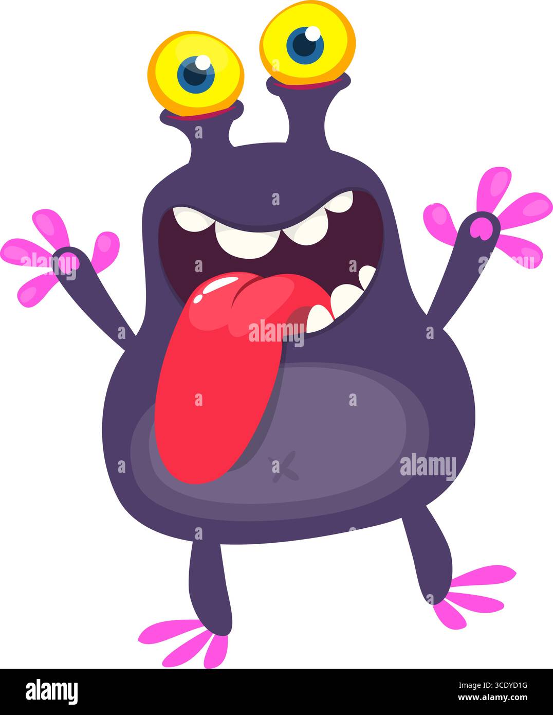 Cartoon cute monster showing long tongue. Vector illustration of alien ...