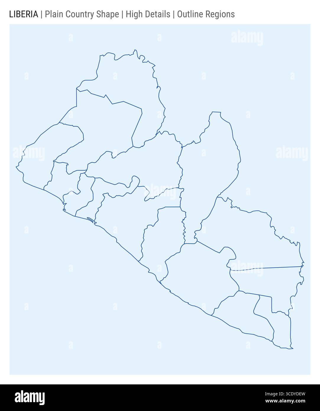 Liberia plain country map. High details. Outline regions style. Shape ...