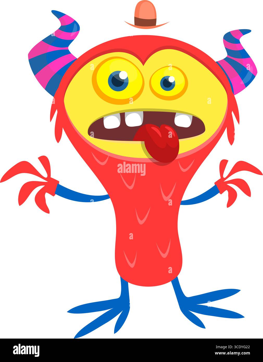 Cartoon cute monster showing long tongue. Vector illustration of alien ...