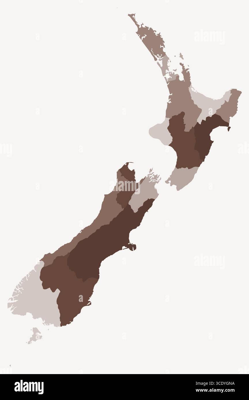 Map of New Zealand with regions. Just a simple country border map with ...