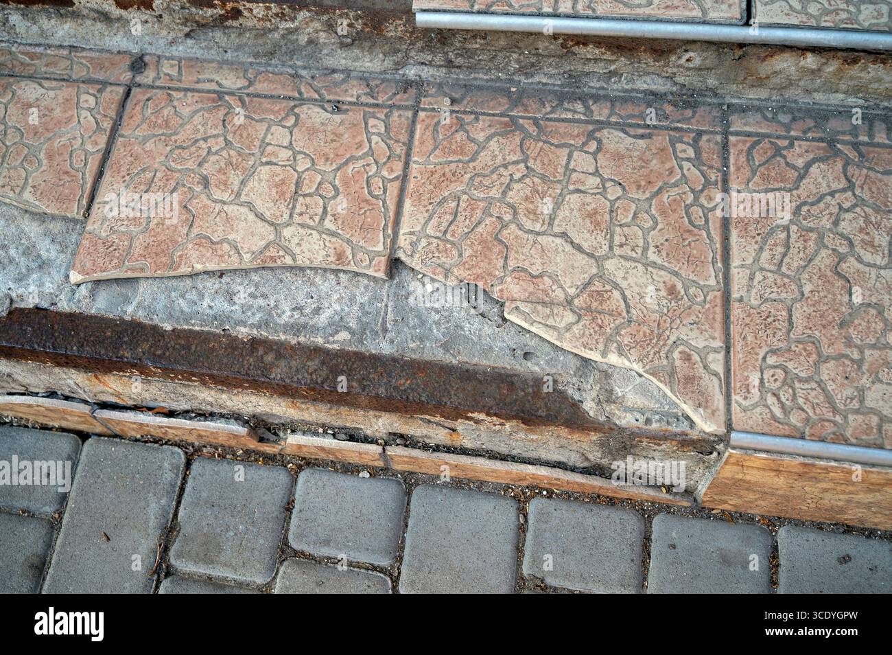 Broken tiled front porch stairs, damaged steps need repair Stock Photo ...