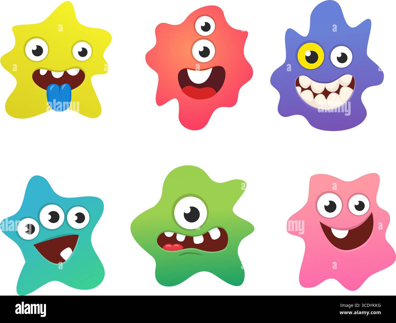 Funny cartoon monsters with different face expressions. Set of cartoon ...