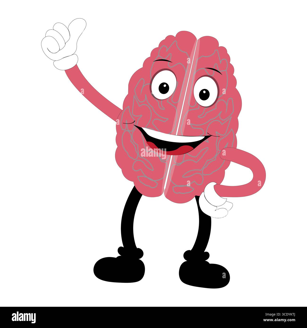 Cute brain mascot character, Happy cartoon brain illustration. Waving ...
