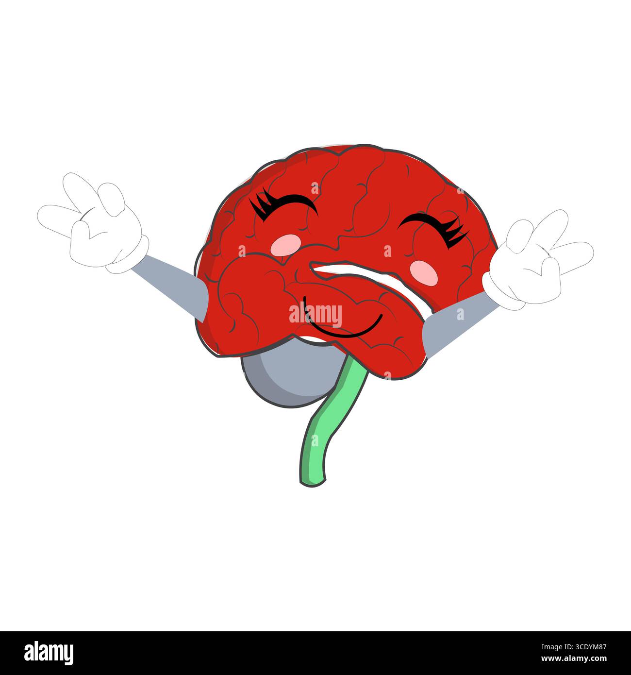 Cute brain mascot character, Happy cartoon brain illustration. Waving ...