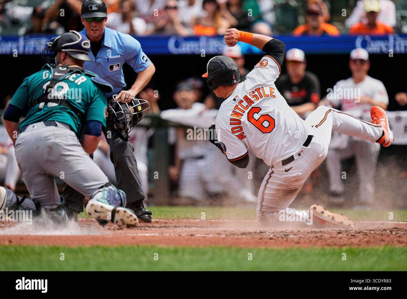 Baltimore Orioles' Ryan Mountcastle (6) steals home past Seattle ...