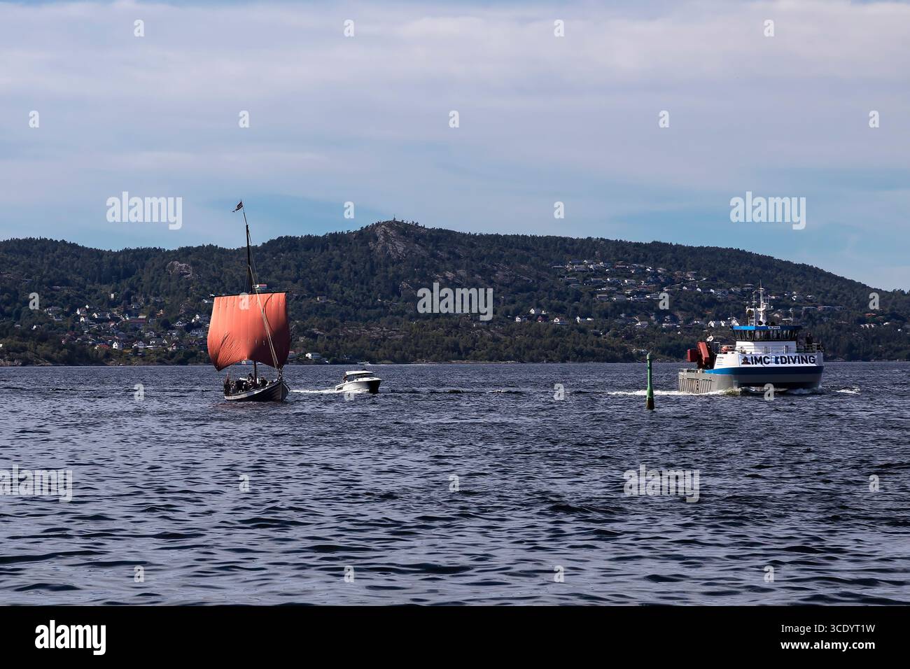 A replica viking sailing vessel at Byfjorden, carrying passengers for ...