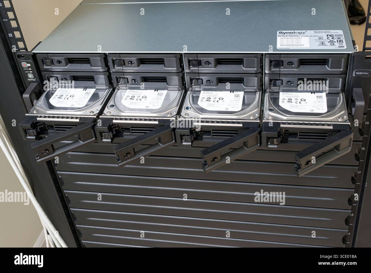 Hard disk trays in a Synology RackStation RS3617xs+ network attached ...
