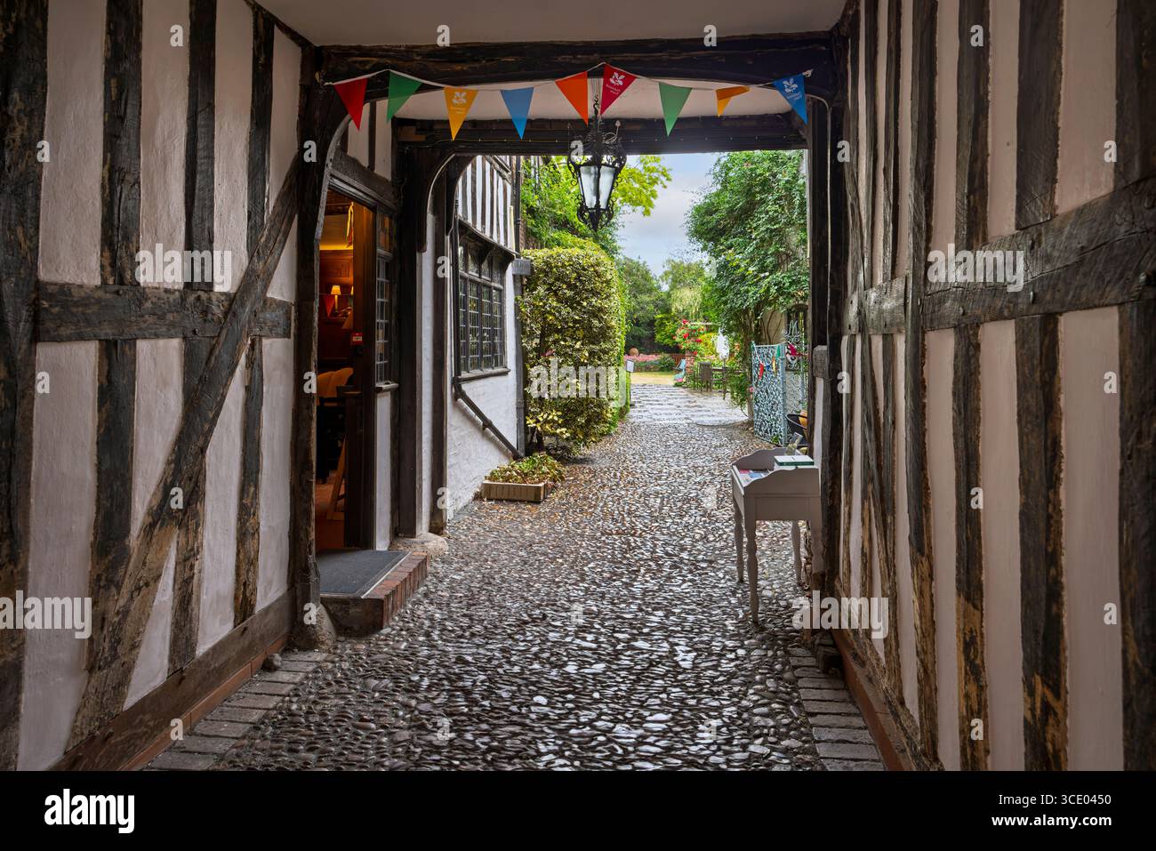 Timber framed entrance arch to Greyfriars House, a medieval Merchants ...