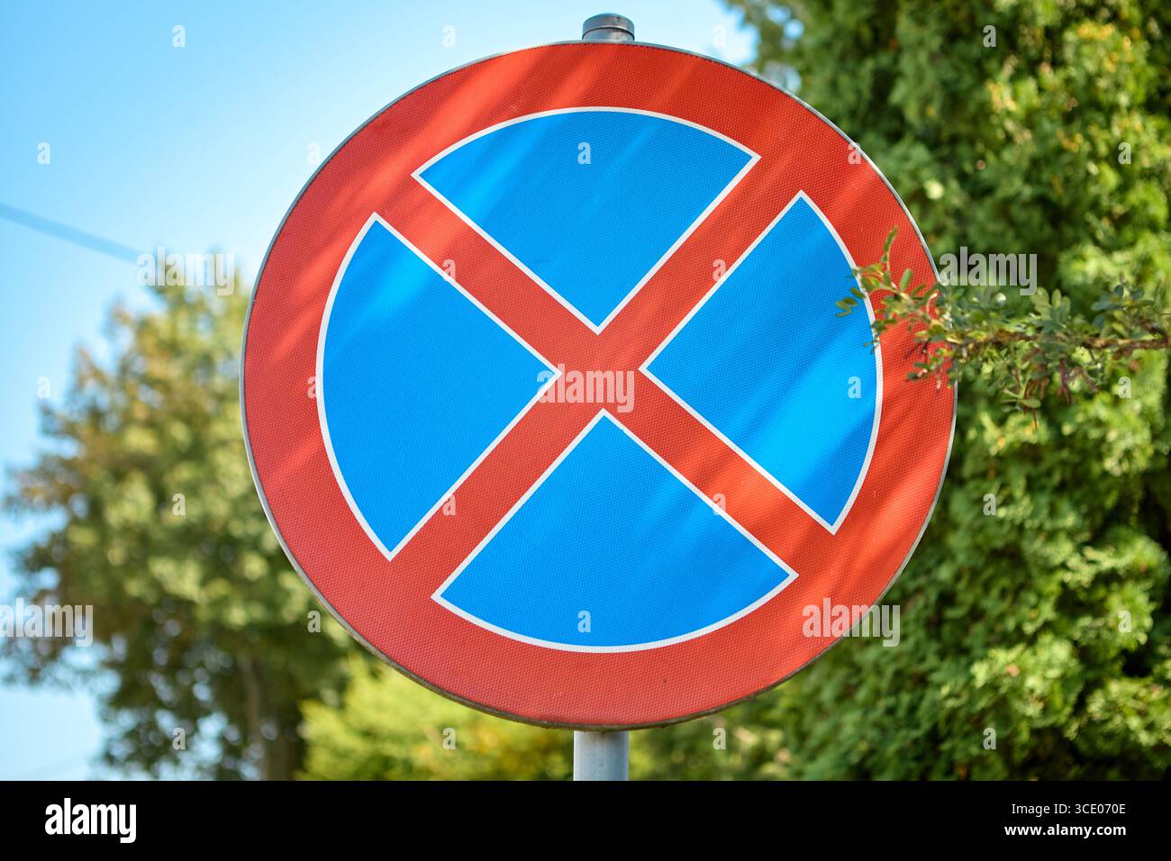 No stopping sign. Photographed on a clear day in a rural area ...