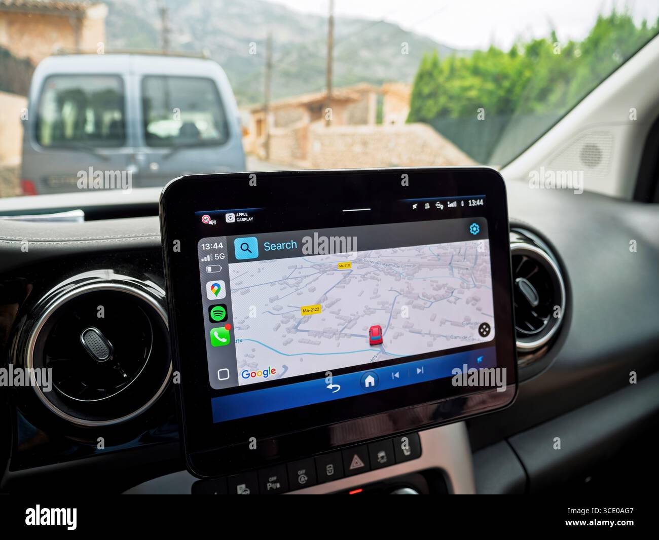Soller, Spain - Jul 24, 2025: A Apple CarPlay GPS navigation screen ...