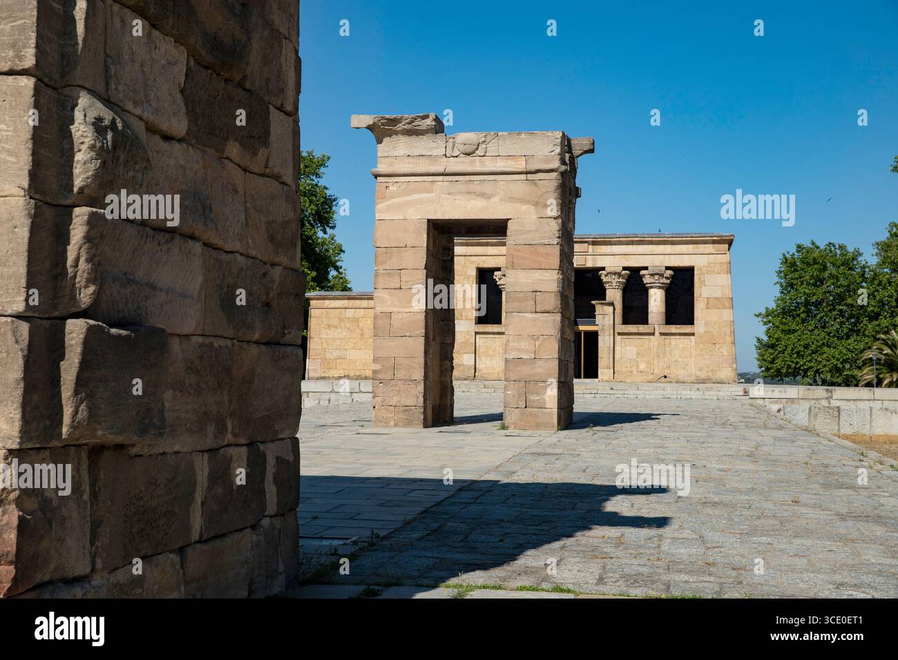 Architecture of Ancient Egypt against the Spanish sky in Madrid Stock ...