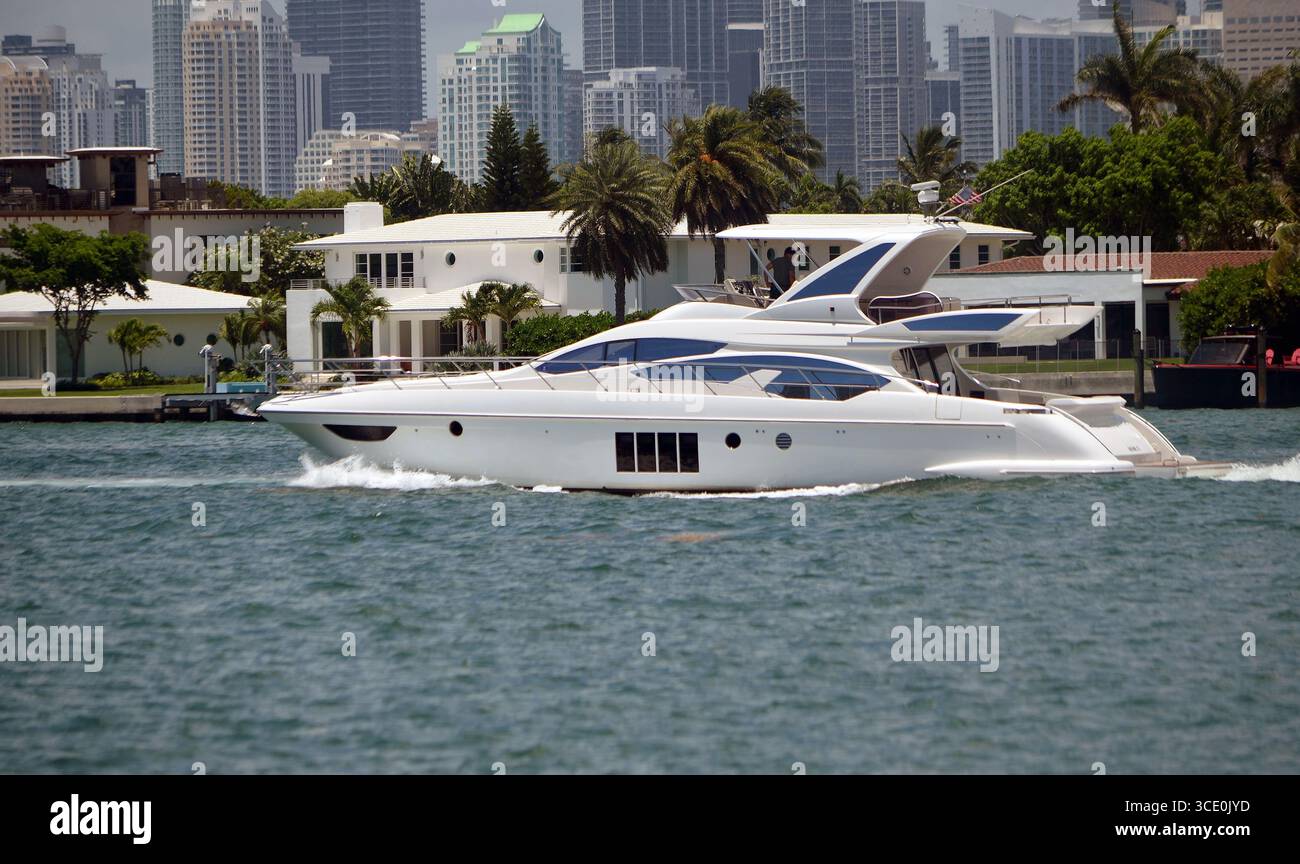 Luxury motor yacht cruising by DiLido Island,Miami Beach on the Florida ...