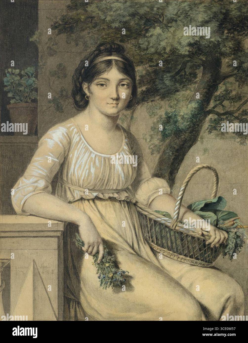 Nanine Vallain - A seated young woman with basket Stock Photo - Alamy