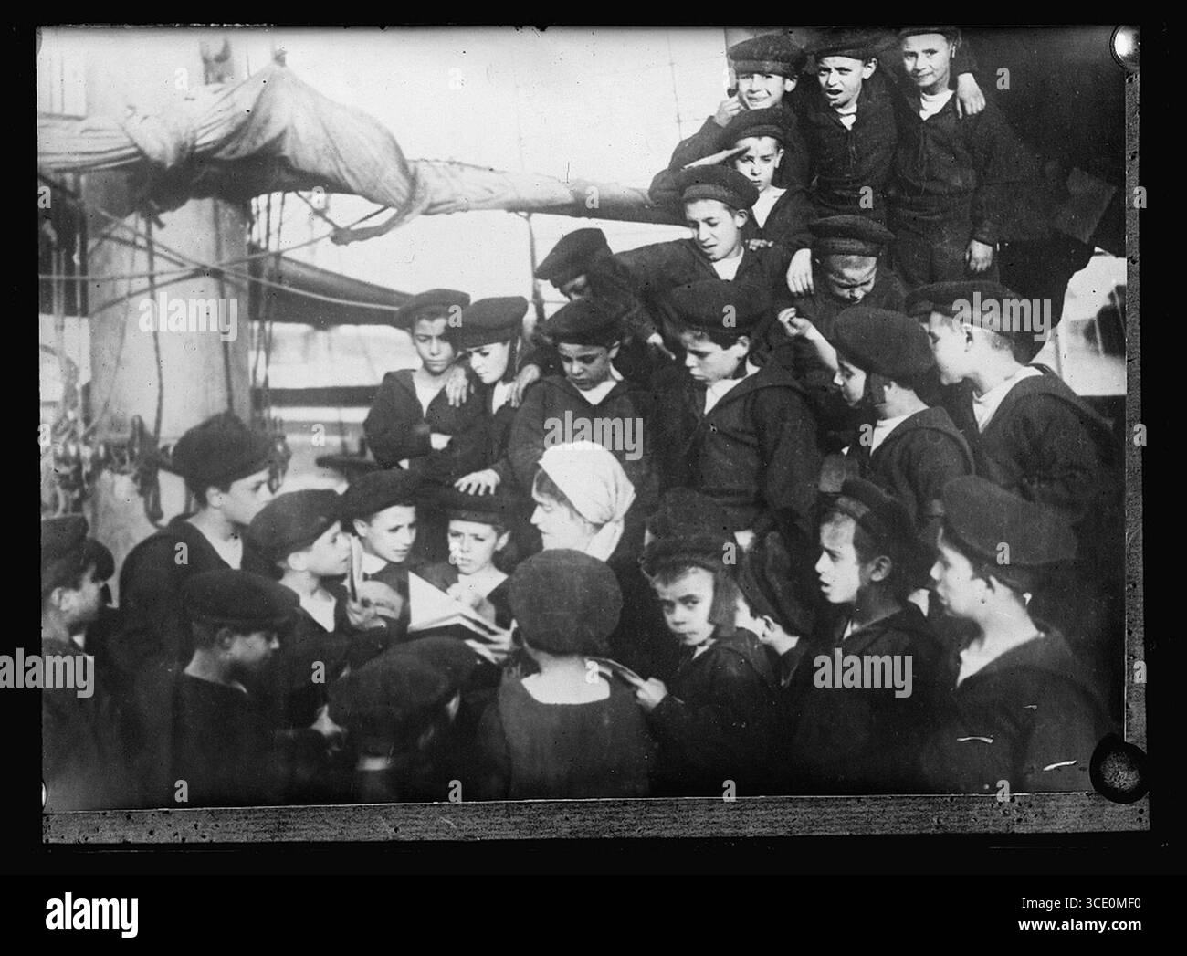 Naples. Boys of the school ship ''Caracciolo'' listening to a lesson ...