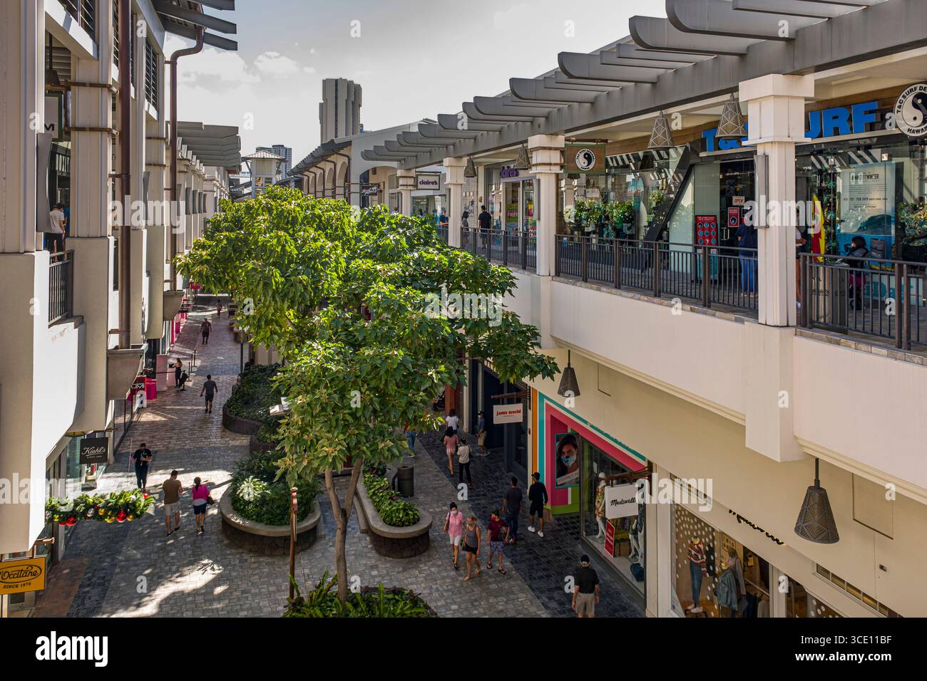 Pedestrian promenade with shops on both sides at the Ala Moana Center ...