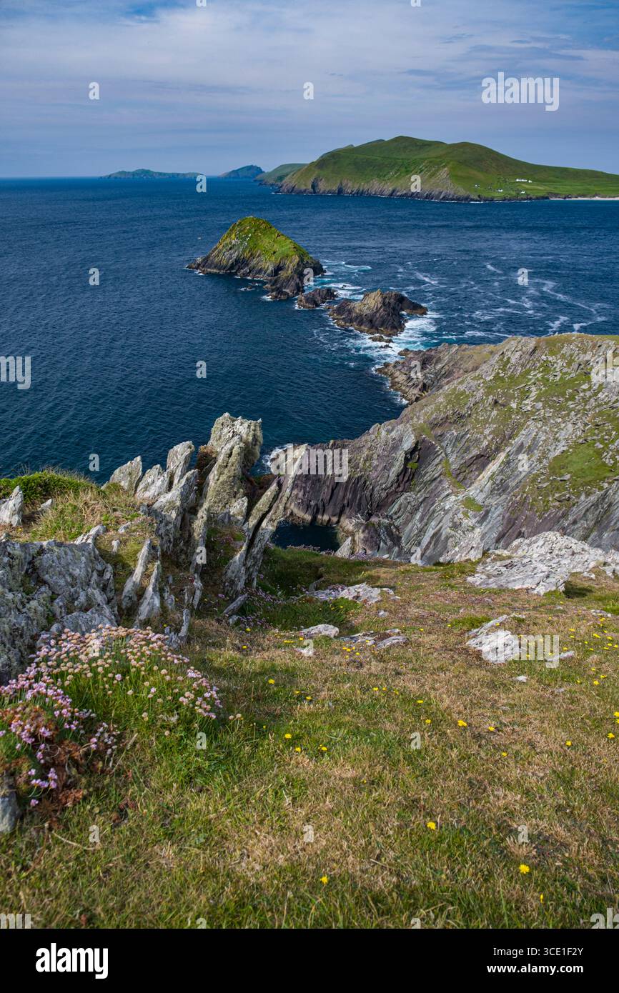 Coastal rock formation called the Devil Horns off Dunmore Head the ...