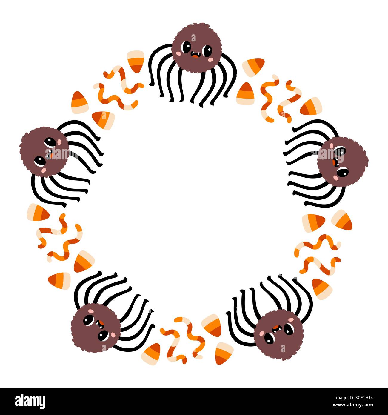 Simple Halloween circle frame. Cute Halloween frame border on white ...