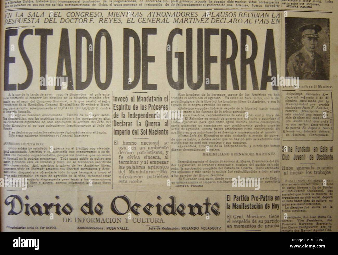Newspaper declaring the entrance of El Salvador during the dictatorship ...