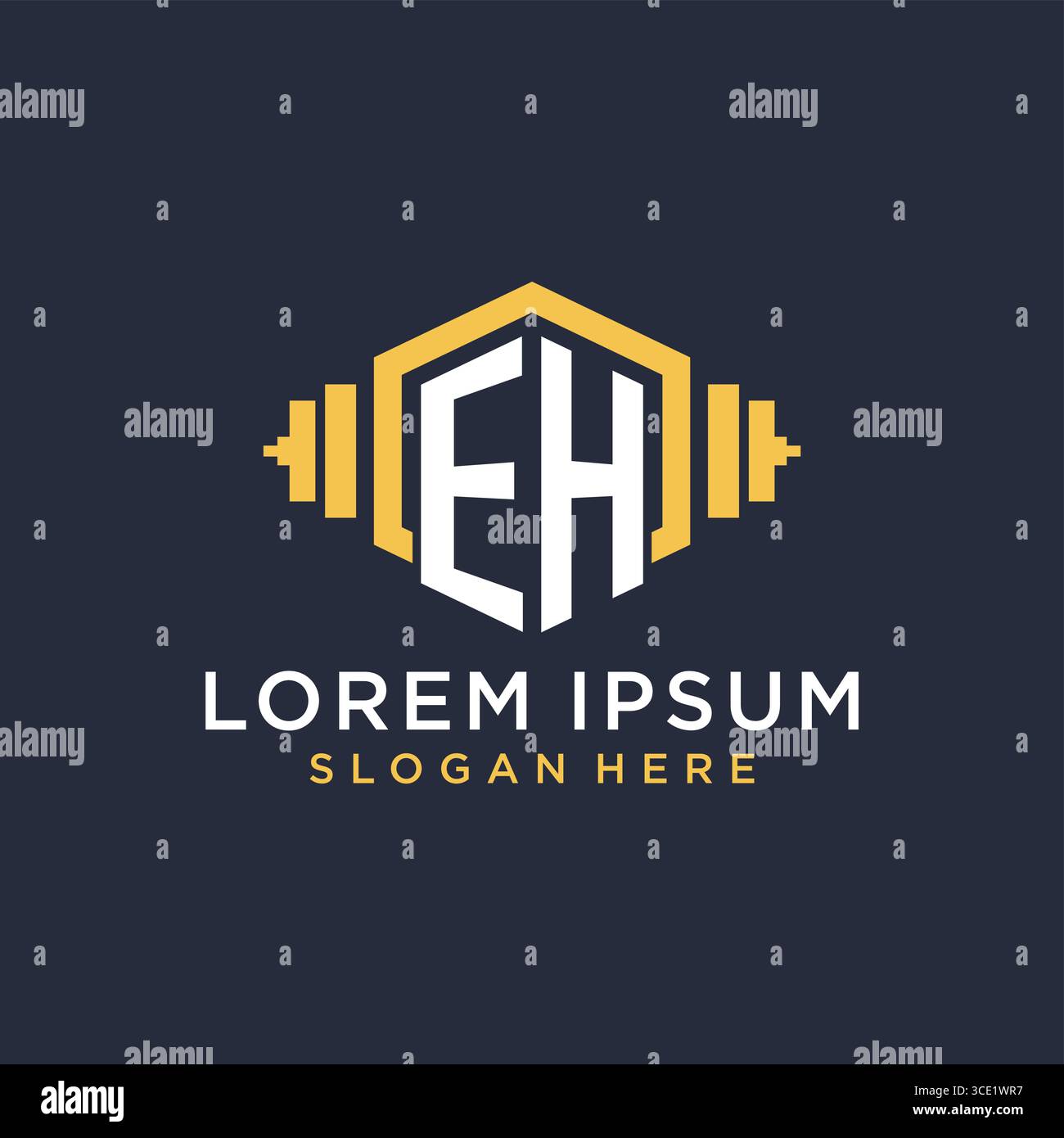 Initial EH logo design for fitness center with creative dumbbell ...
