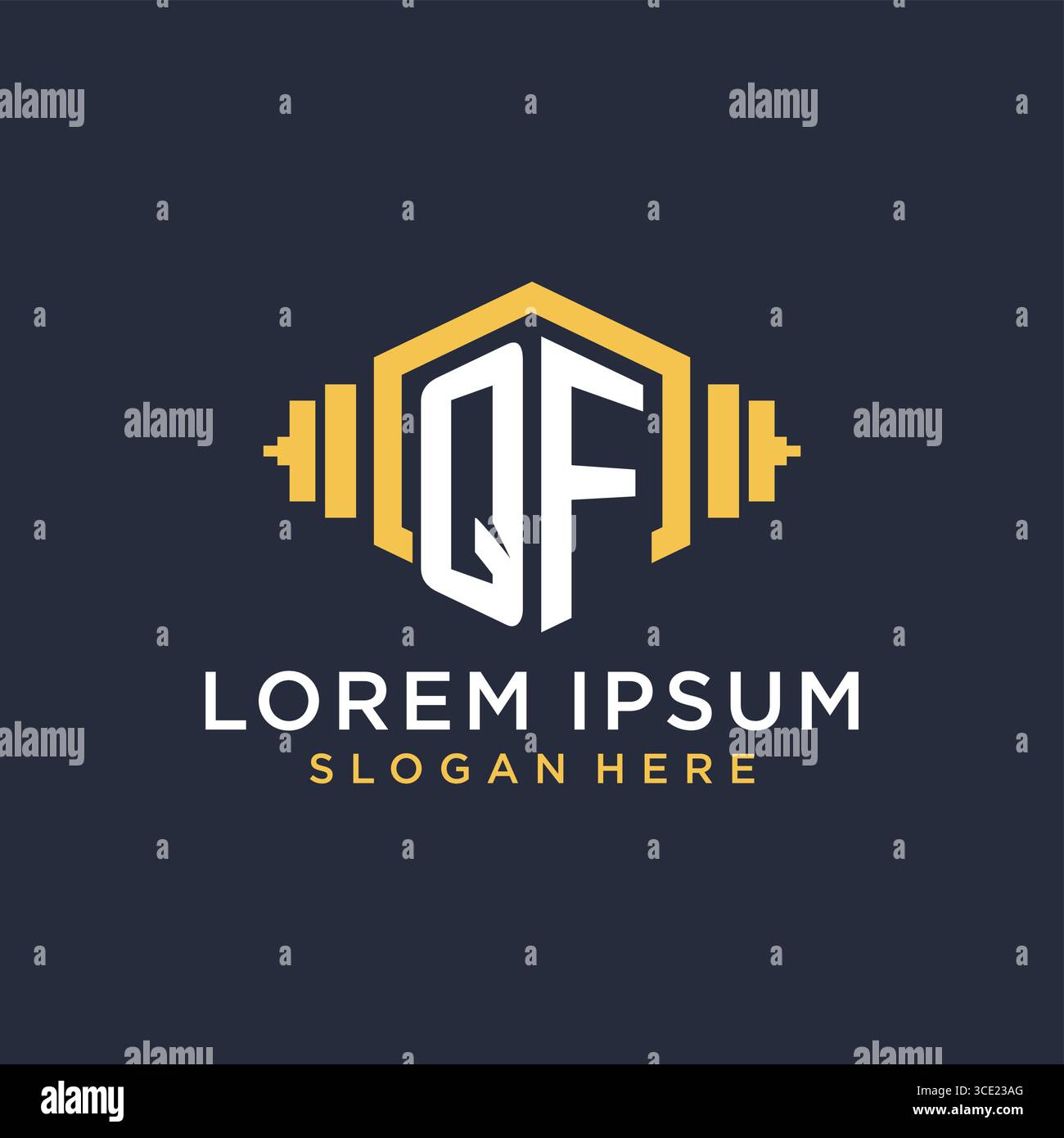 Initial QF logo design for fitness center with creative dumbbell ...
