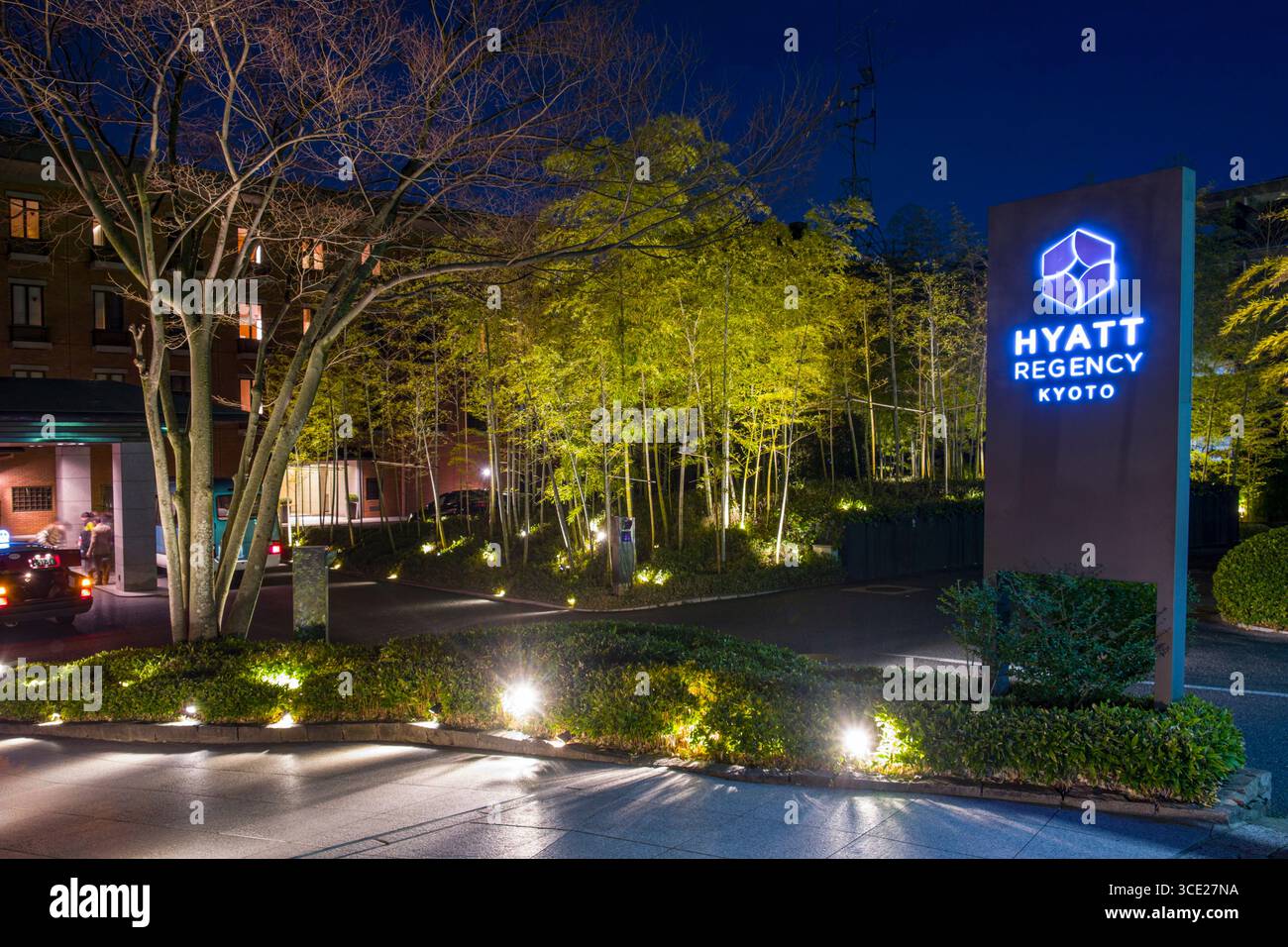Illuminated sign at street entrance to the Hyatt Regency Kyoto ...
