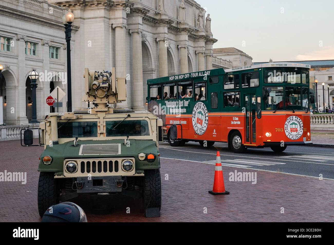 A National Guard humvee is seen outside of Union Station in Washington ...