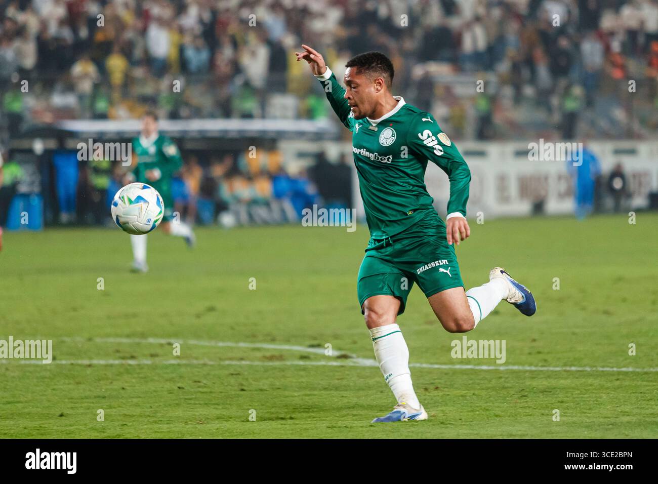 Lima, Peru - August 14: Vitor Roque of SE Palmeiras attempts a kick ...
