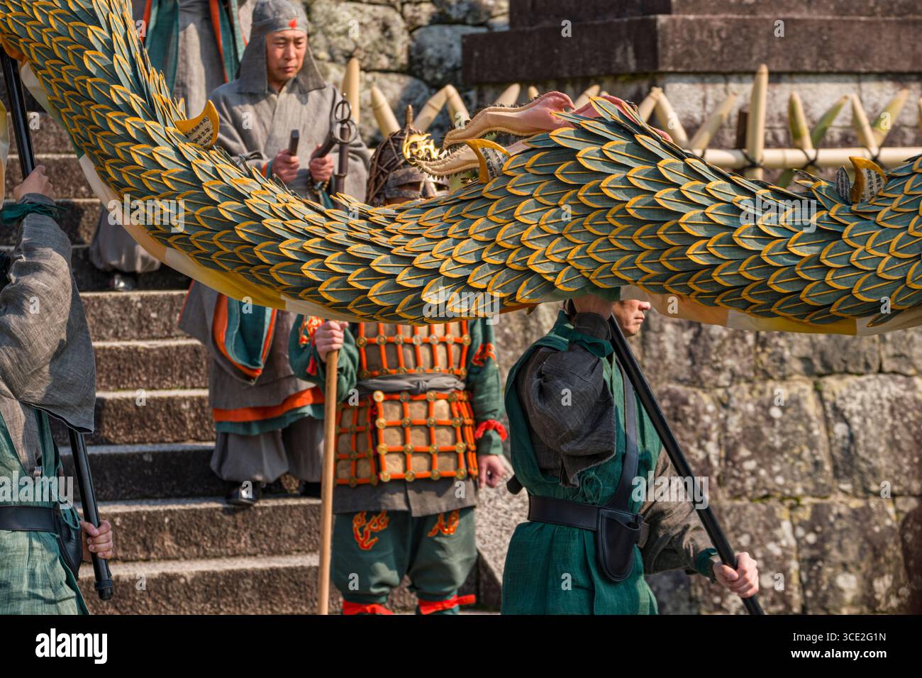 Detail of the Seiryu blue dragon during the Seiryu-e Festival in front ...