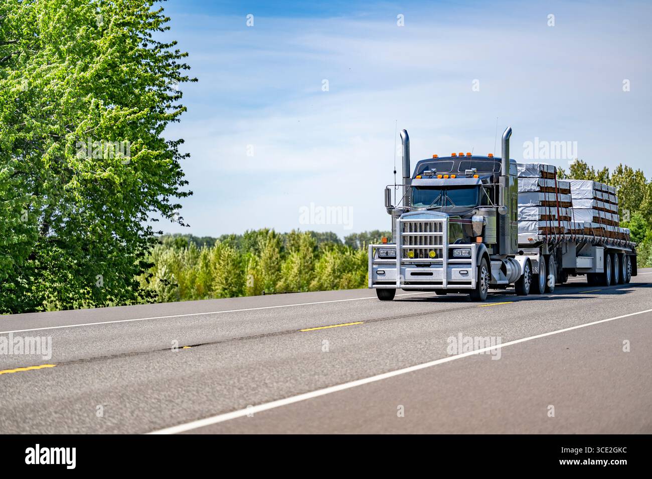 Industrial classic big rig black semi truck tractor with extended cab ...