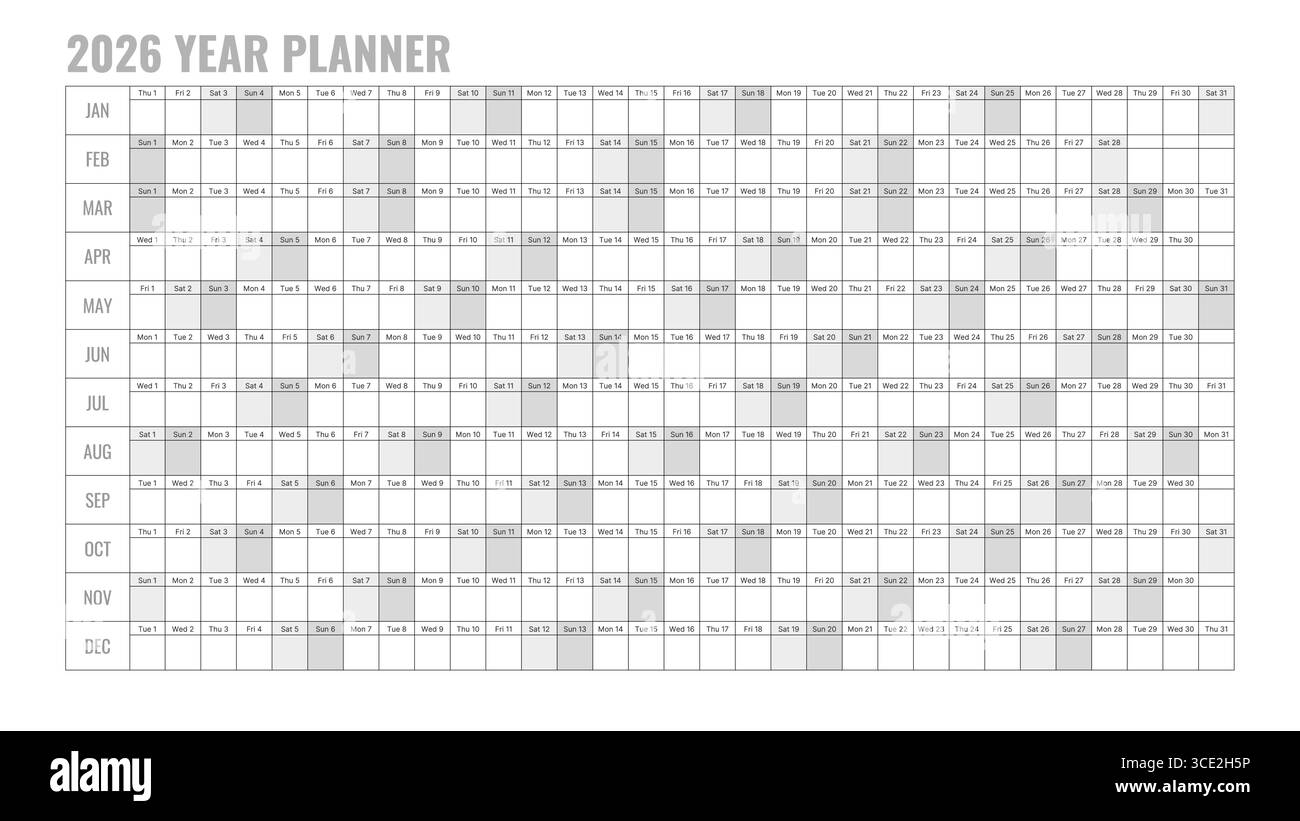 2026 Calendar Year Planner Featuring a Full Year Layout in a Vertical ...