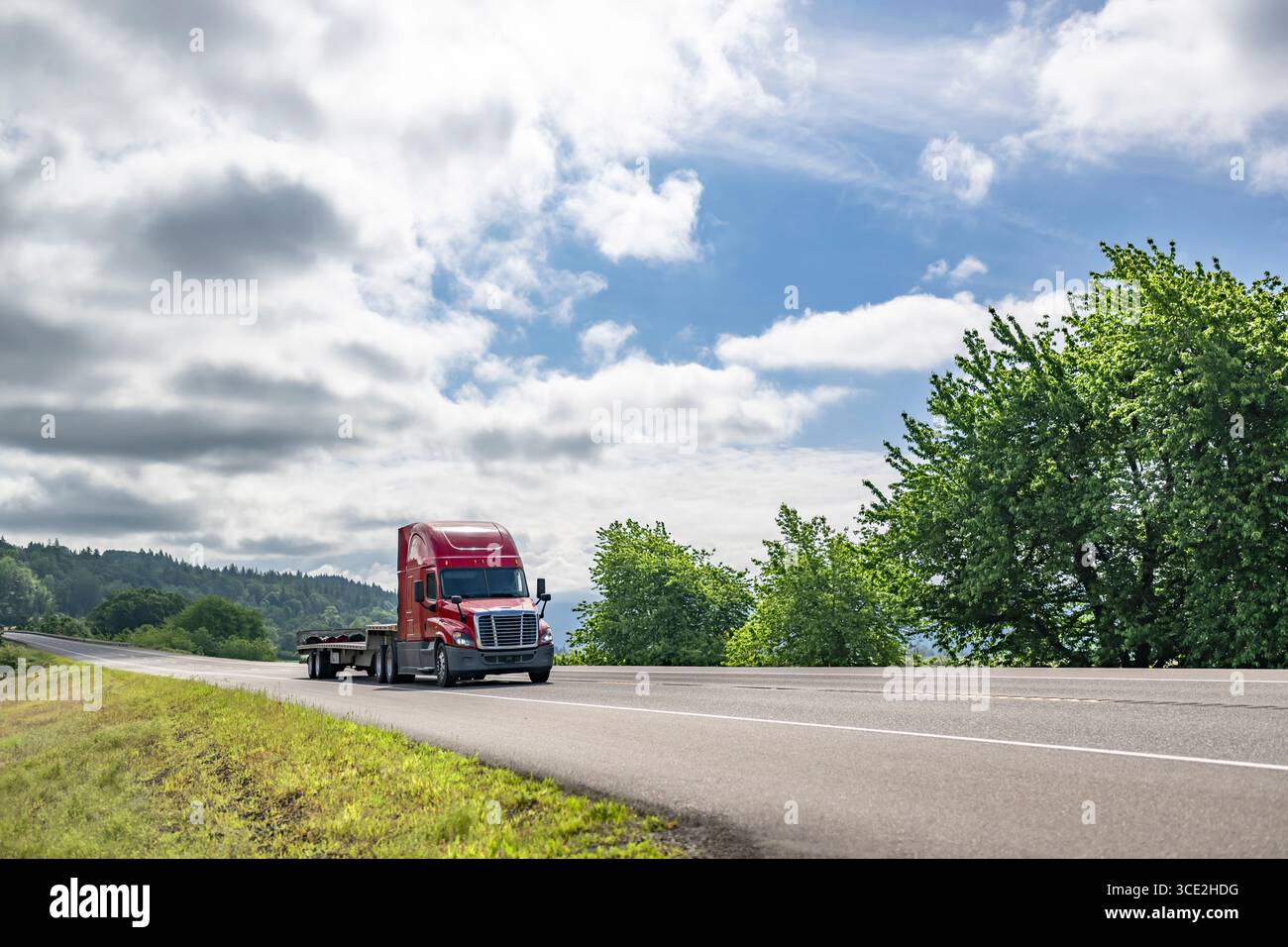Industrial grade big rig long haul red semi truck tractor with extended ...