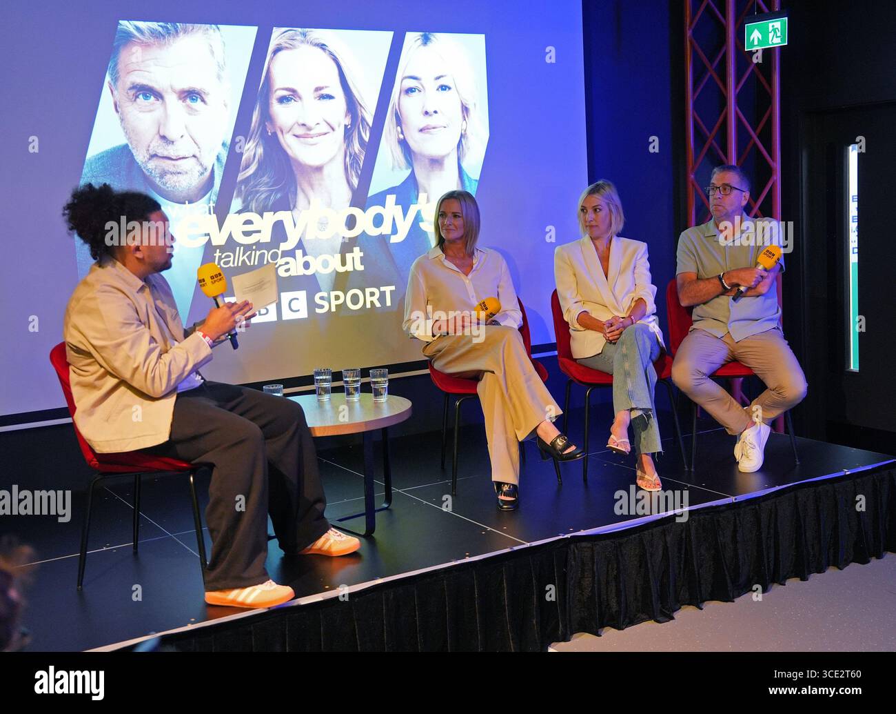 Sam Harris (left) speaks with Gabby Logan, Kelly Cates and Mark Chapman ...