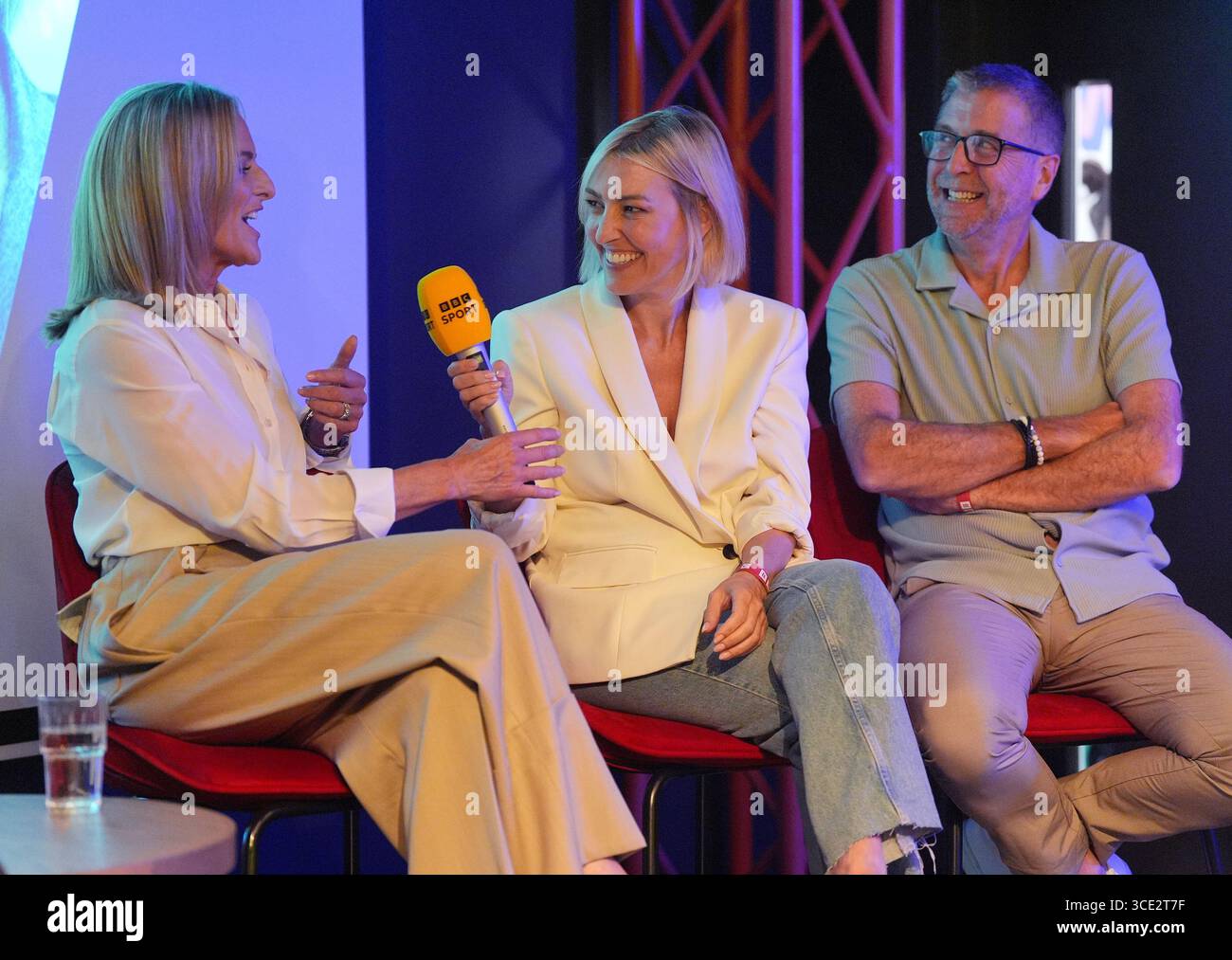 (left to right) Gabby Logan, Kelly Cates and Mark Chapman during a ...