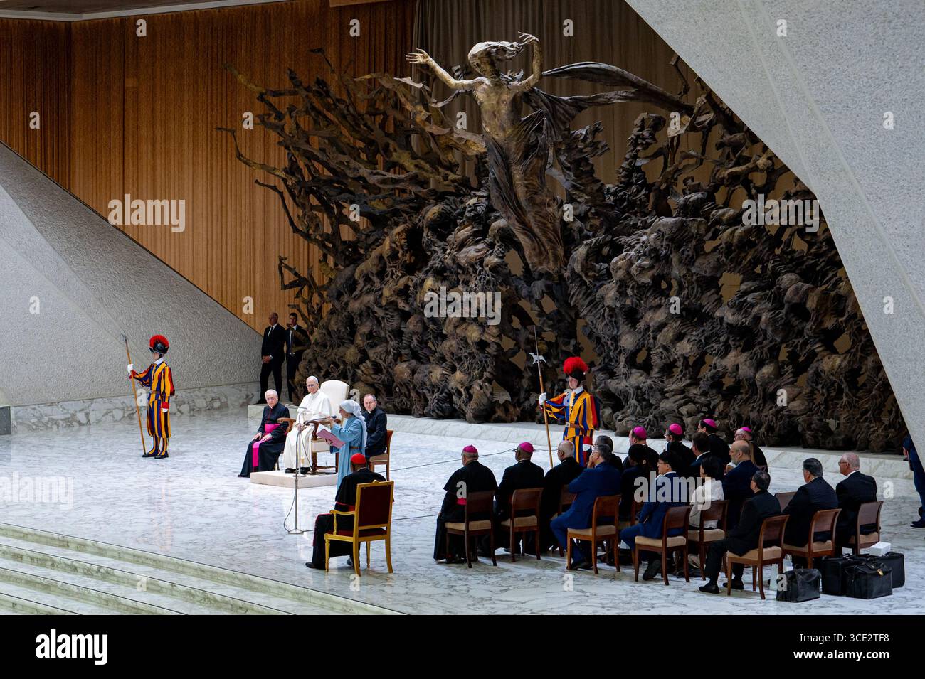 Pope Leo XIV leads the general audience in the Paul VI Hall at the ...
