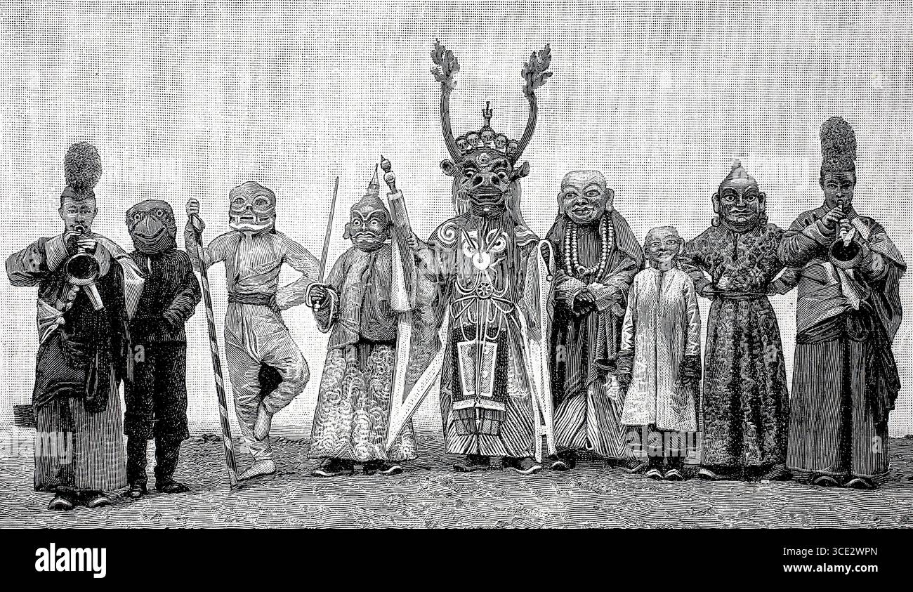 Mask types from the Tsamm festival. The Tsam festival is an important ...