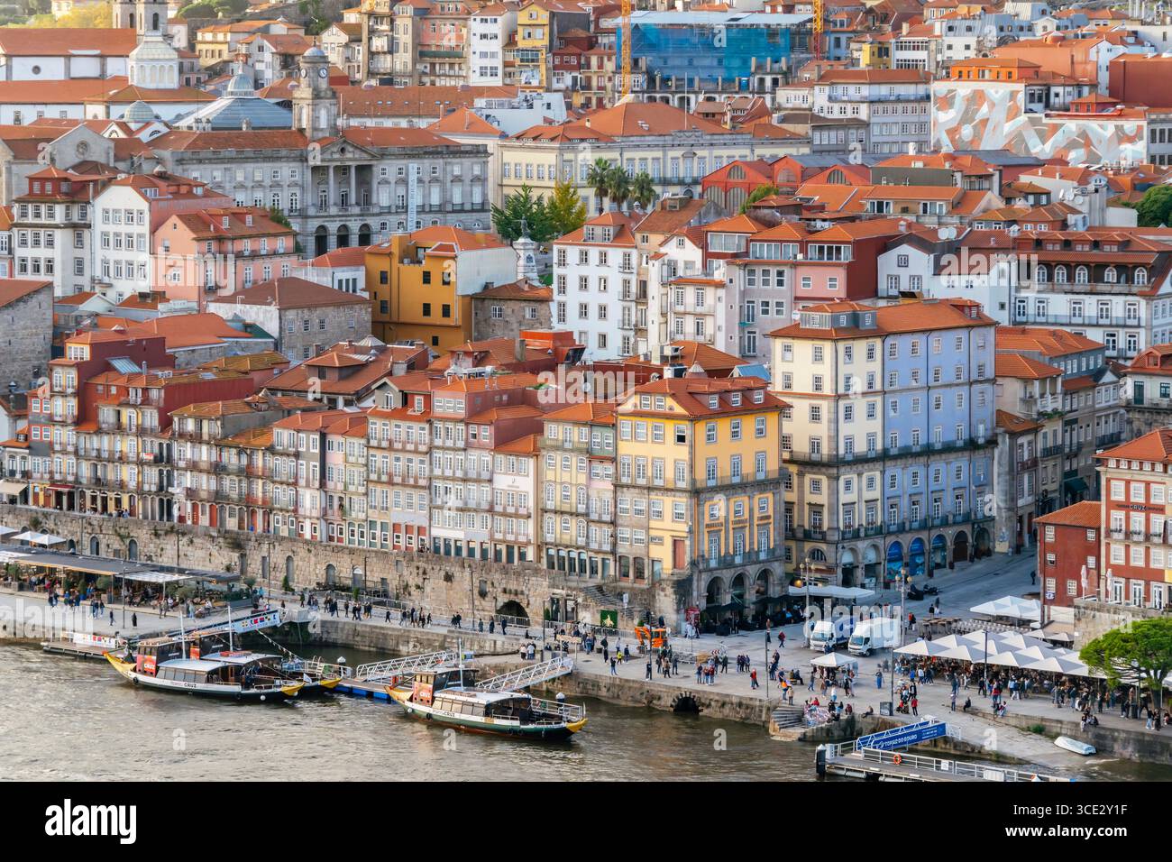 Historic Ribeira Waterfront District In Porto With Traditional Boats On ...