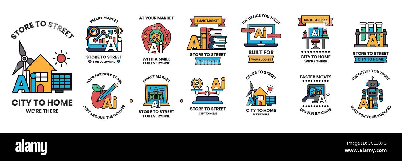 A Set of illustrations in AI or artificial intelligence in everyday ...