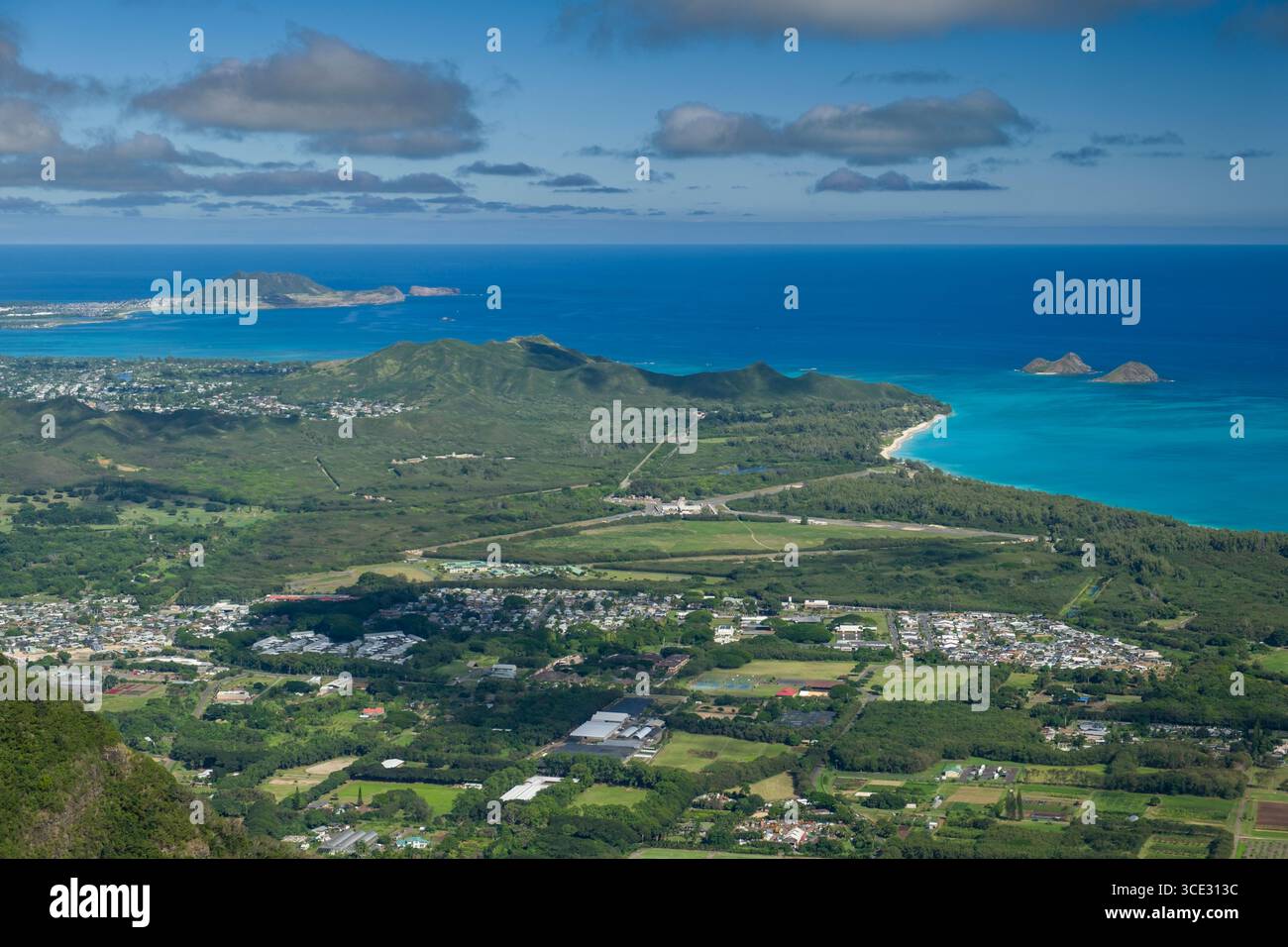 Windward Oahu coastline with Waimanalo, Waimanalo Beach, Bellows Air ...