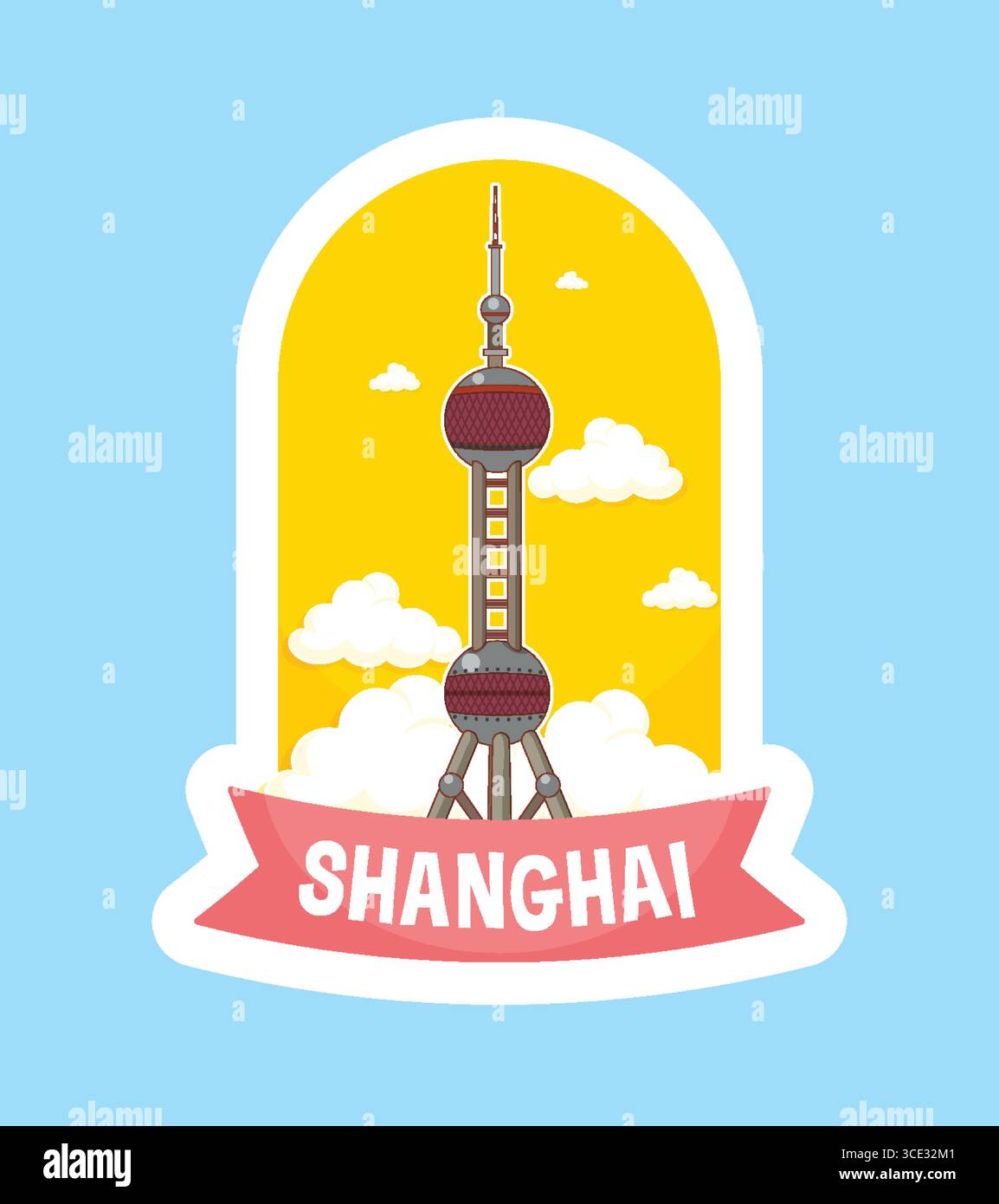 Vector illustration of Shanghai's iconic tower against a bright sky ...
