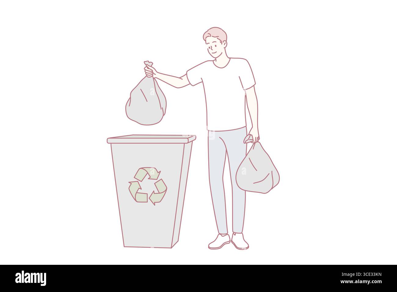 Saving ecology and recycling concept. Young smiling man cartoon ...