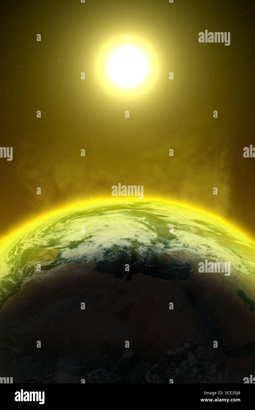 Global warming. Earth and Sun. Global catastrophe concept: global ...