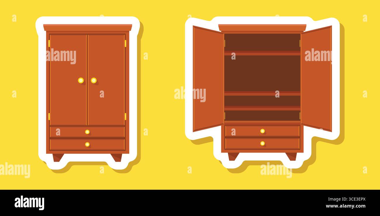 Cupboard sticker icon in flat style. Wardrobe storage vector ...