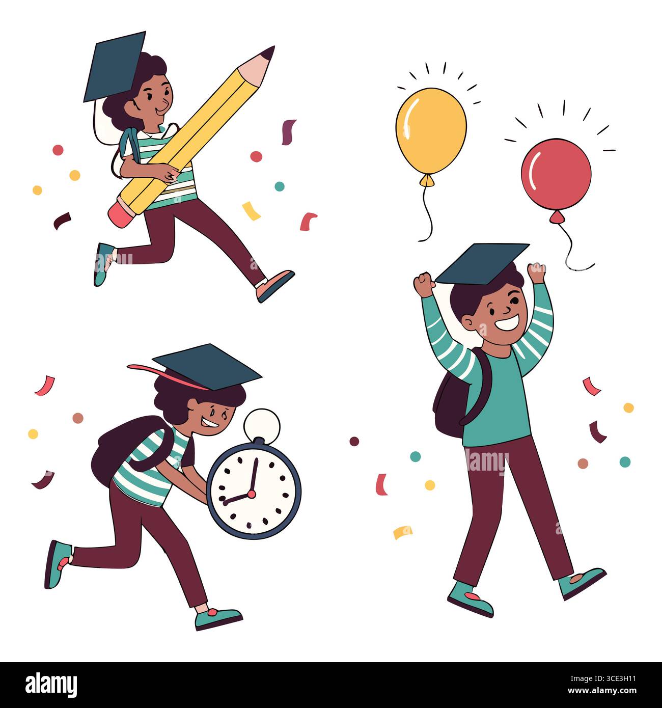 vector illustration of joyful students celebrating graduation with fun ...