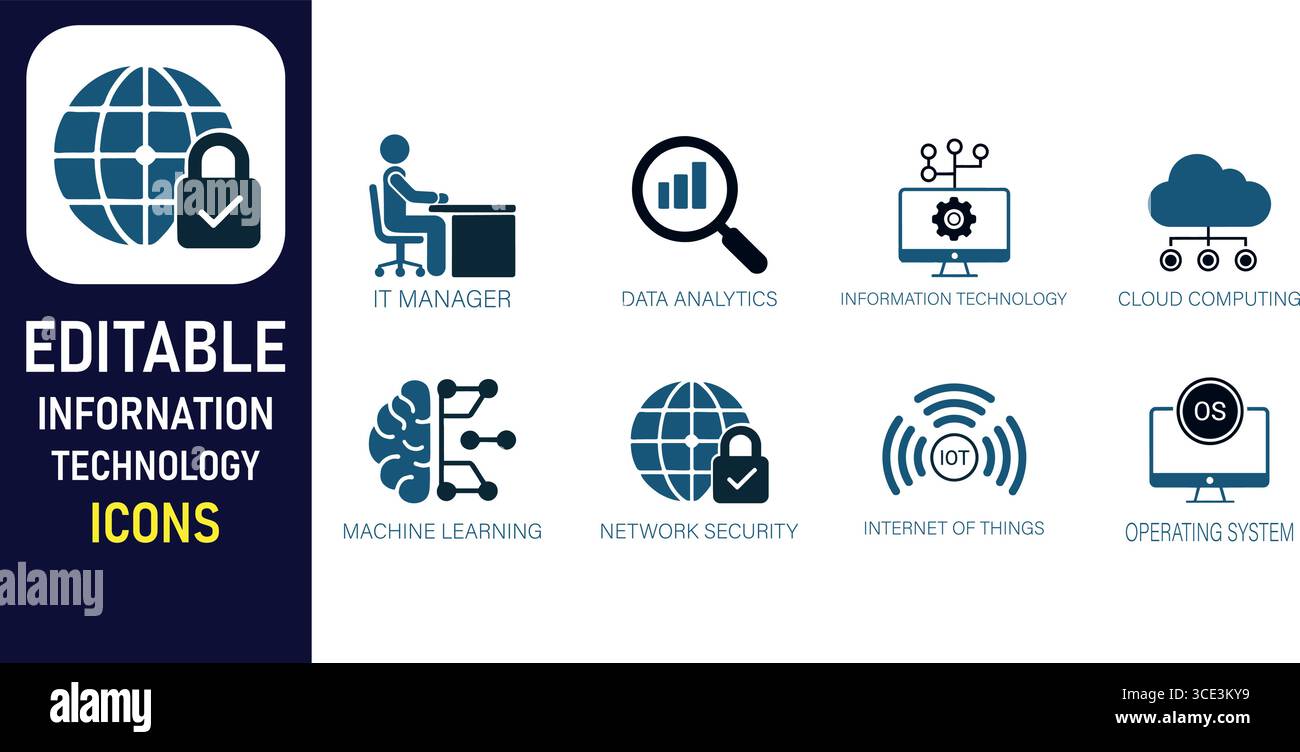 Modern editable information technology icons for digital business ...