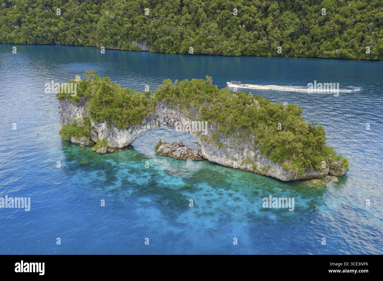 Aerial view bird's eye view of rock arch Natural Arch in lagoon of in ...