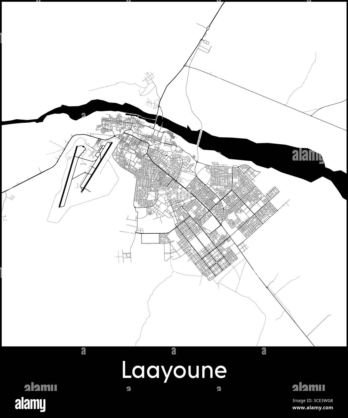 Laayoune city map, Western Sahara - Topographic vector map poster Stock ...