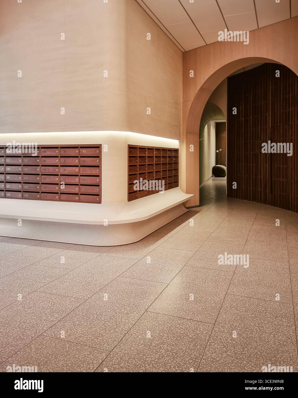 Modern residential house entrance hall - stylish interior with beige ...