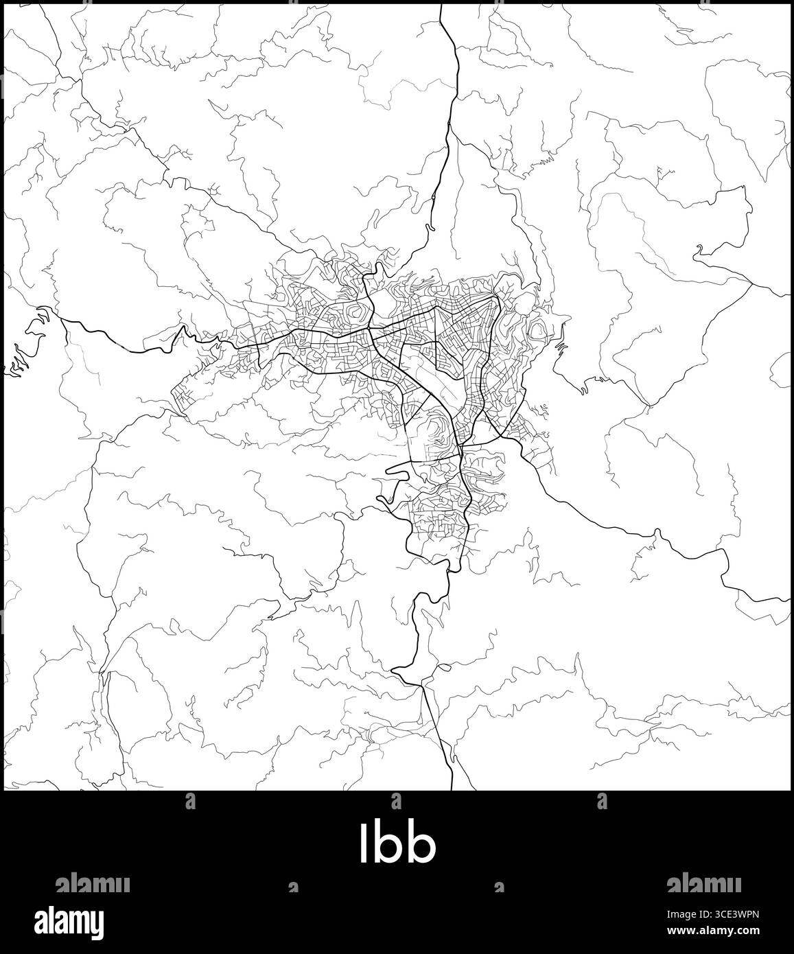 Ibb city map, Yemen - Topographic vector map poster Stock Vector Image ...