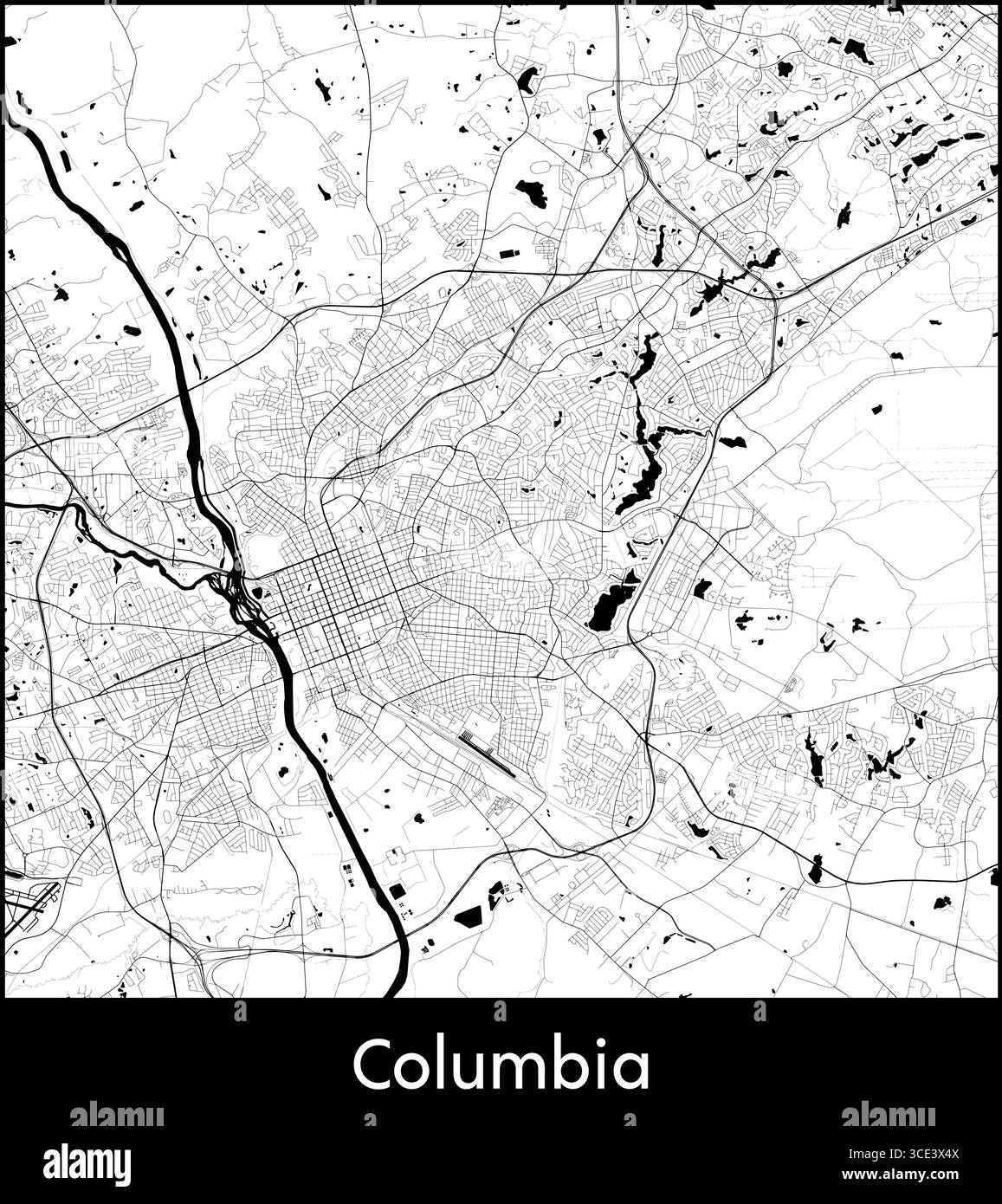 Columbia city map, United States - Topographic vector map poster Stock ...