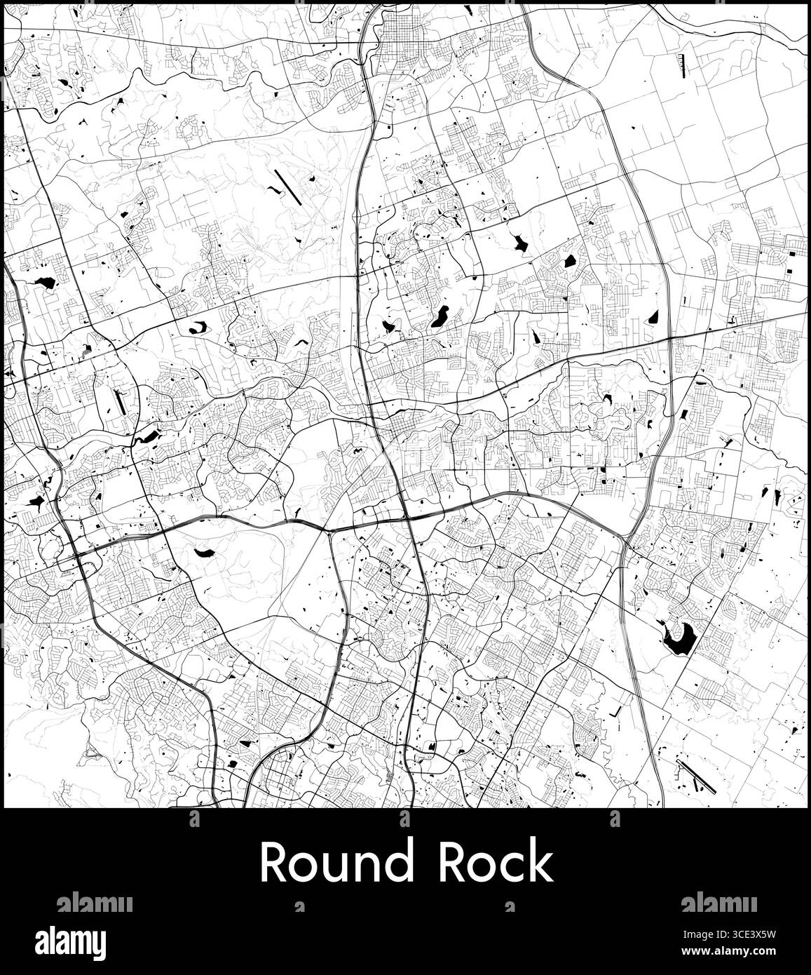 Round Rock city map, United States - Topographic vector map poster ...